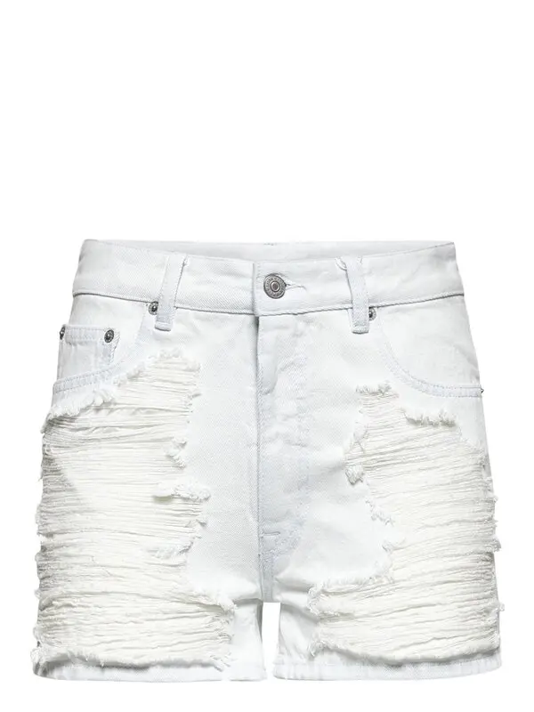 MAISON MARGIELA Distressed Logo Patch Denim Shorts - White
