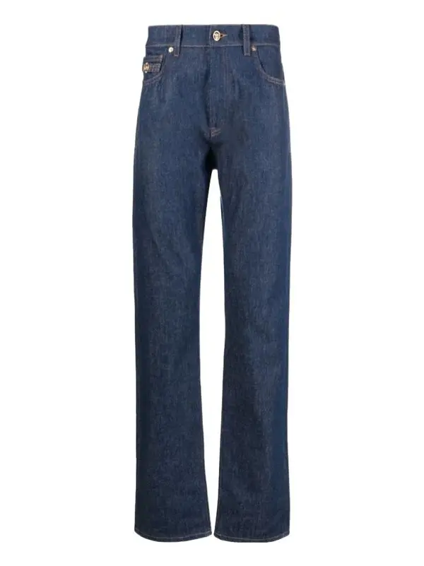 Versace Logo Patch Straight-leg Jeans - Blue