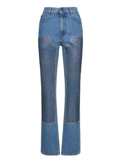AREA Crystal Embellished Denim Trousers - Blue