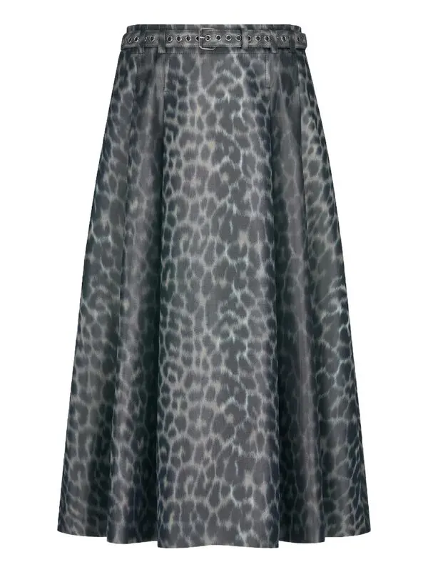 Dior Leopard Print Trumpet Skirt - Gray