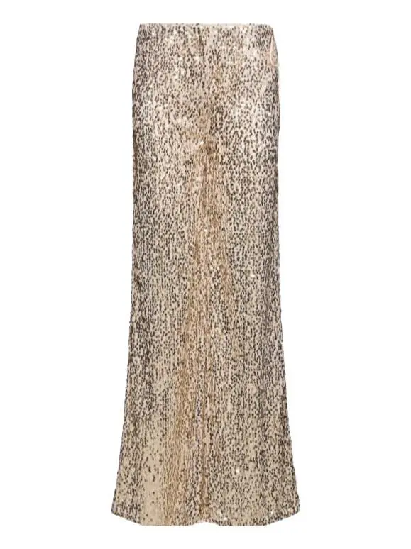 ROTATE BY BIRGER CHRISTENSEN Nolan Embellished Wide Leg Pants - Beige/gold