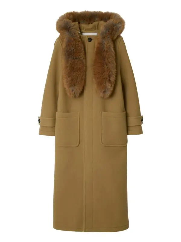 Burberry Faux-fur Trimmed Long-sleeved Duffle Coat - Camel