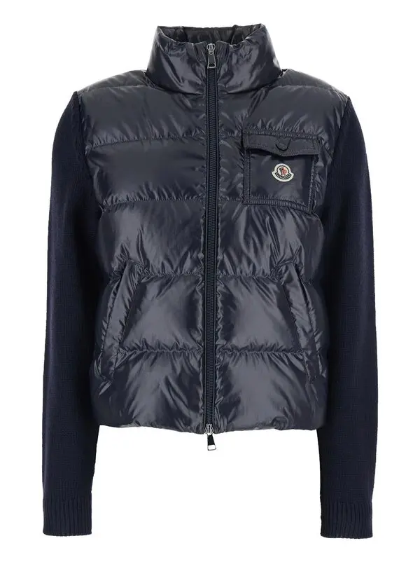 Moncler Padded Zip-up Cardigan With Logo Patch - Midnight Blue