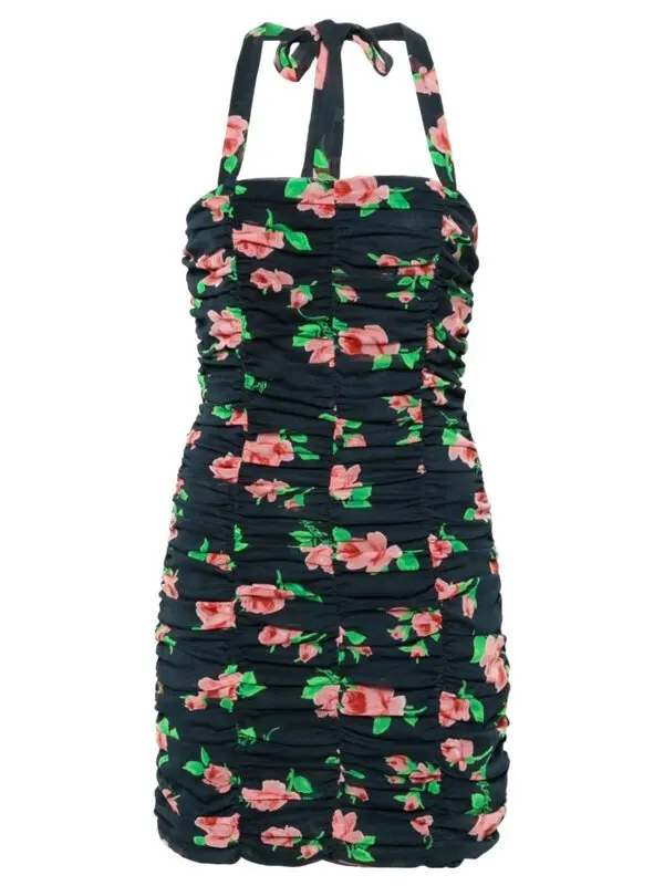 ROTATE BY BIRGER CHRISTENSEN Ruched Floral Print Mini Dress - Green