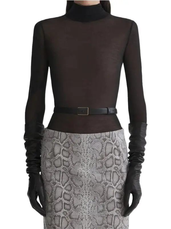MUGLER High Neck Long Sleeve Top - Black