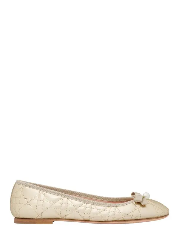 Dior Cannage Quilted Ballet Flats With Bow Detailing - Nude