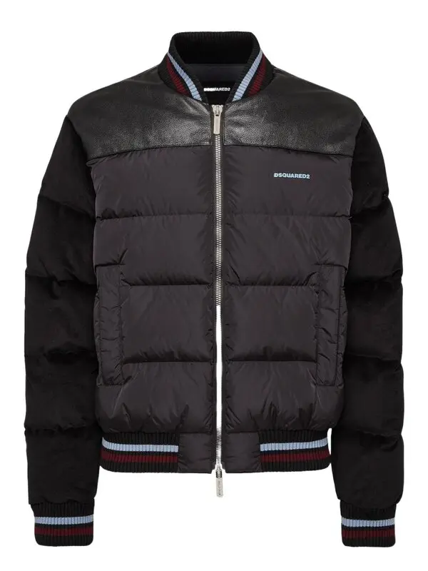 Dsquared2 Mixed Material Bomber Jacket - Black