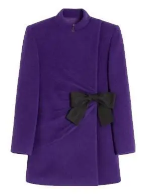 Valentino Garavani Ruched Peacoat With Faille Bow Detail - Purple/black