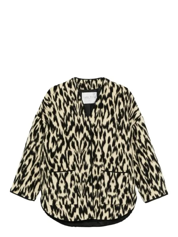 FORTE_FORTE Animal Print V-neck Long Sleeve Coat - Black