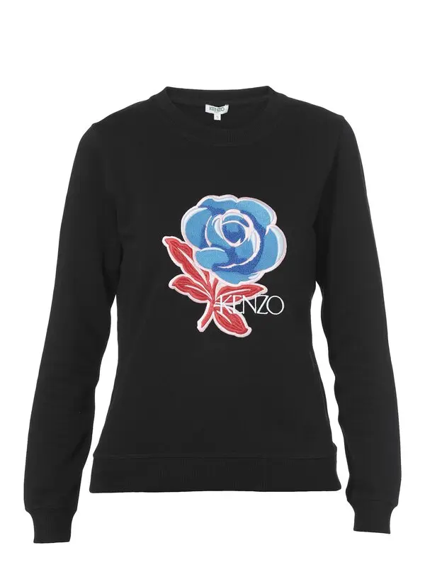 Kenzo Long Sleeve Sweater With Rose Motif - Black