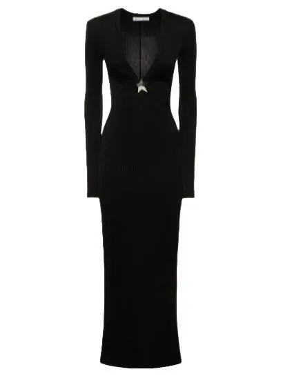 AREA Star Embellished V-neck Maxi Dress - Black