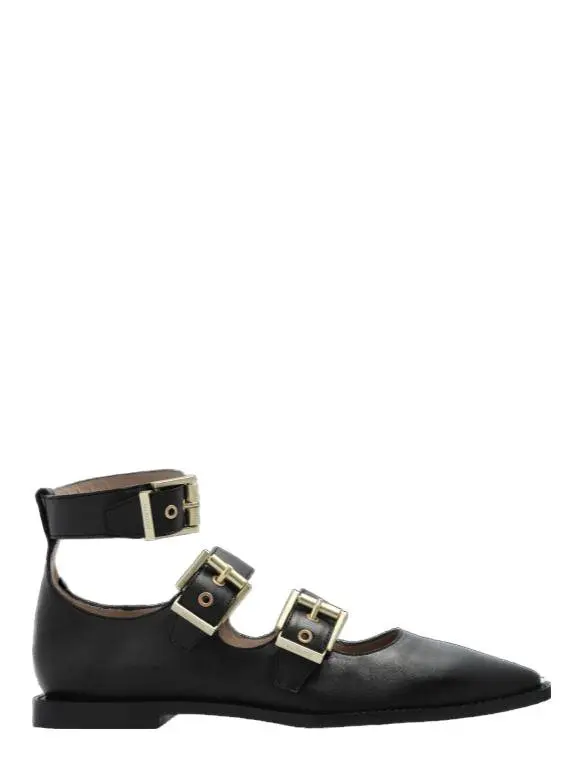 ALLSAINTS Buckle Detail Pointed Toe Ballet Flats - Black