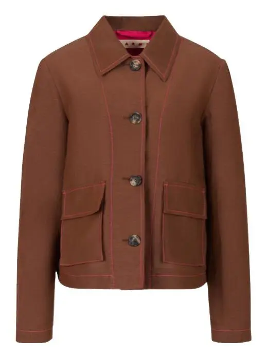 Marni Contrast Stitch Boxy Jacket - Brown