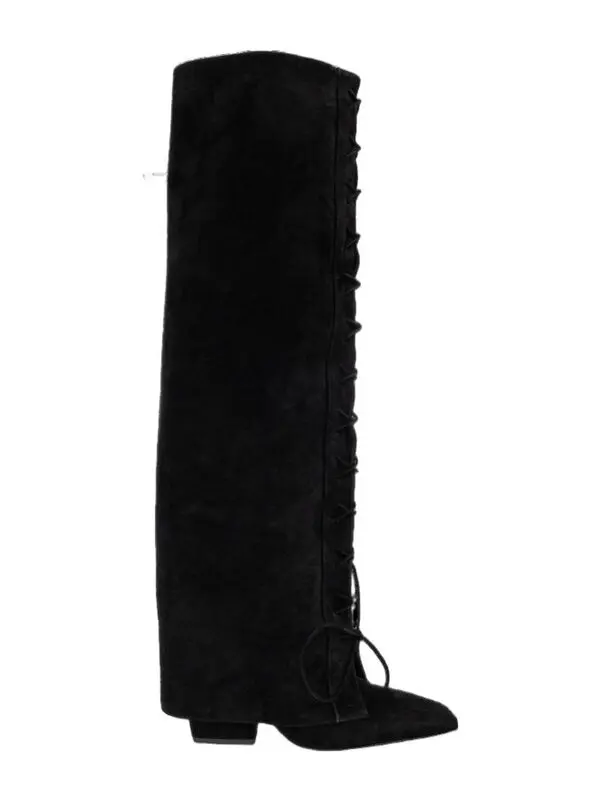 Paris Texas Jane Fold Over Lace-up High Heel Boots - Black