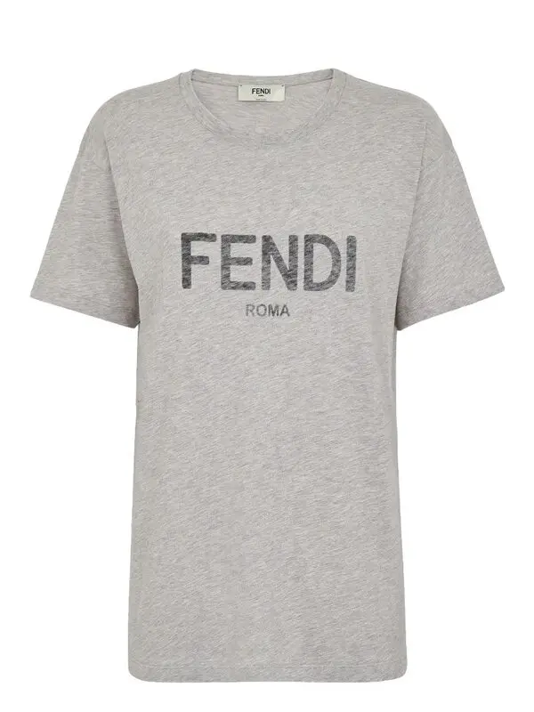 Fendi Logo Printed Crewneck T-shirt - Gray