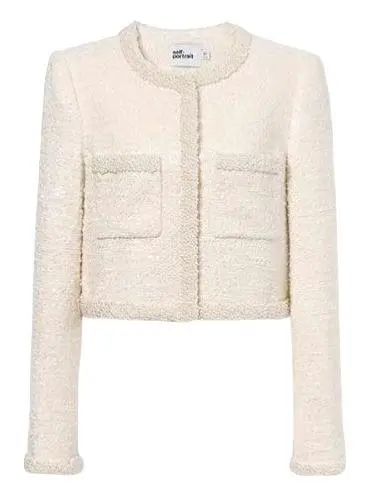 SELF-PORTRAIT Bouclé Embellished Cropped Jacket - Cream