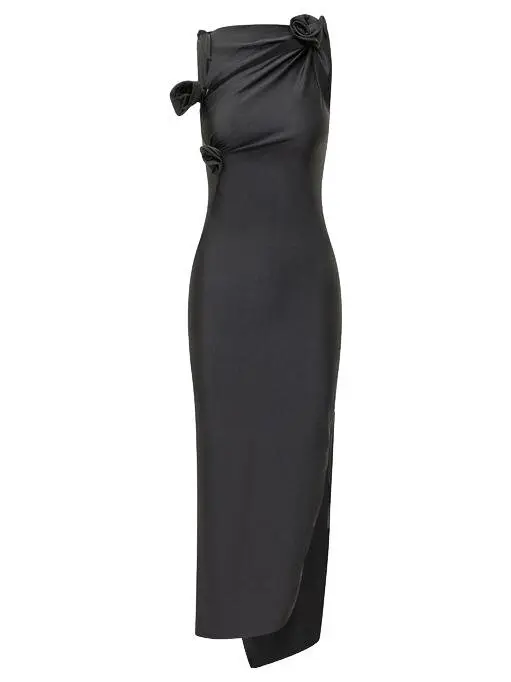Coperni Sleeveless Maxi Dress With Rose Details - Black