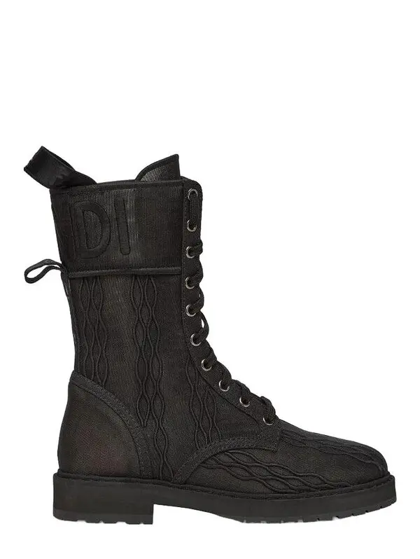 Fendi Signature Biker Embroidered Flat Boots - Black