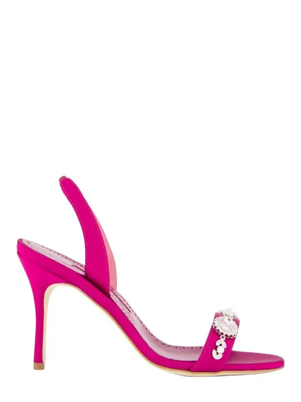 Manolo Blahnik Satin Embellished Slingback Sandals - Pink