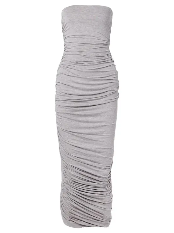 Norma Kamali Strapless Pleated Maxi Dress - Light Gray