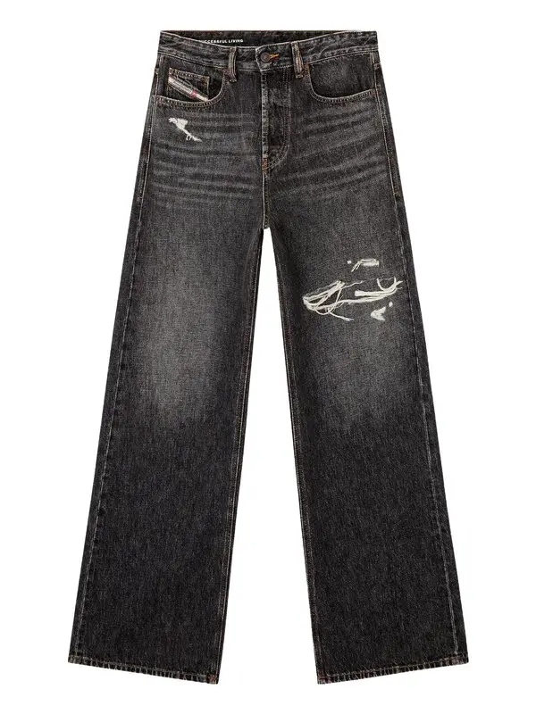 DIESEL® Distressed Wide-leg Jeans - Black/dark Grey