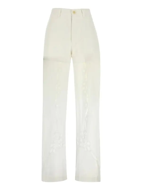 MARINE SERRE Lace-detailed Straight Trousers - White