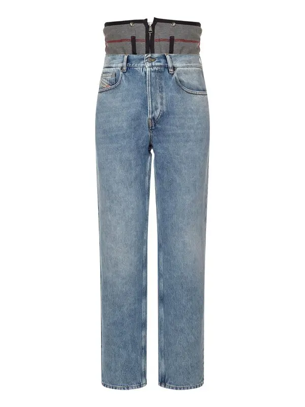 DIESEL® Straight Cut Jeans With Zipper Belt - Light Blue