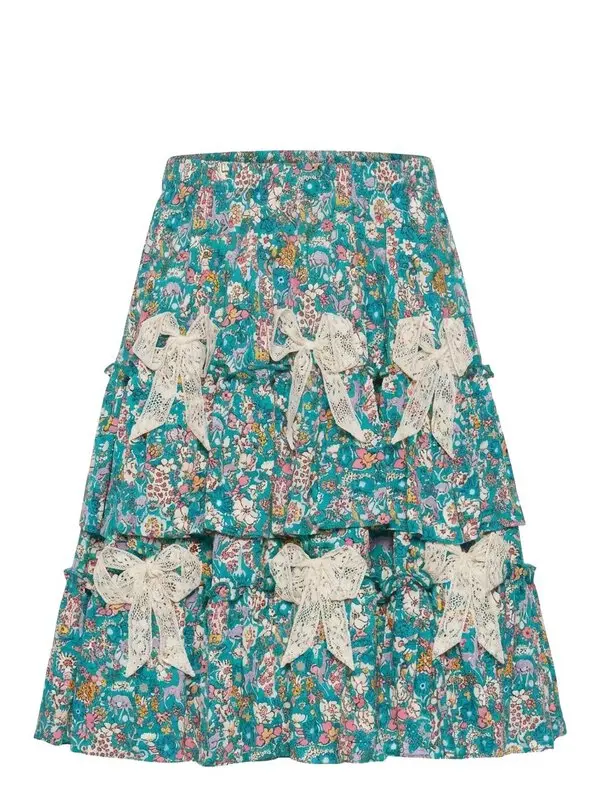 Gucci Liberty Floral Print Tiered Skirt With Lace Bows - Multicolor