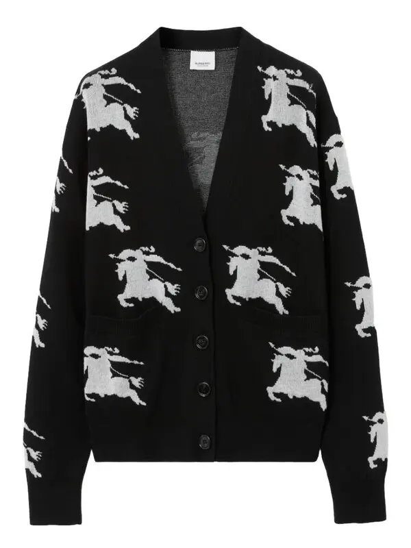 Burberry Ekd Intarsia-knit Cardigan - Black
