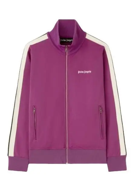 Palm Angels Logo Embroidered High Neck Track Jacket - Purple Beige White
