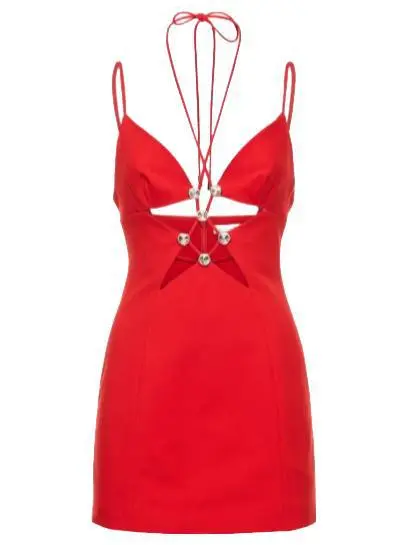 AREA Embellished Cut Mini Dress - Red