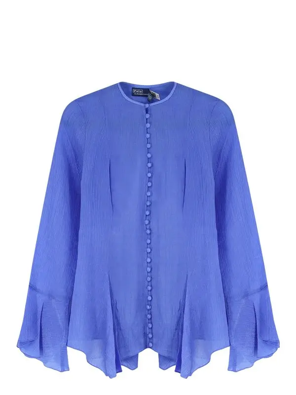 Polo Ralph Lauren Crinkled Button-front Top With Flared Cuffs - No
