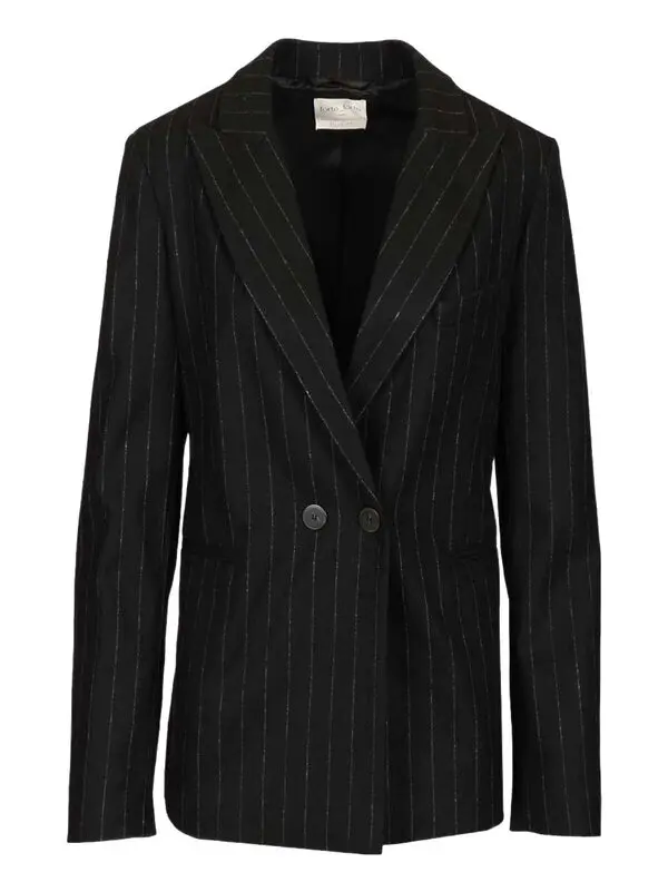 FORTE_FORTE Striped Double Breasted Blazer - Black