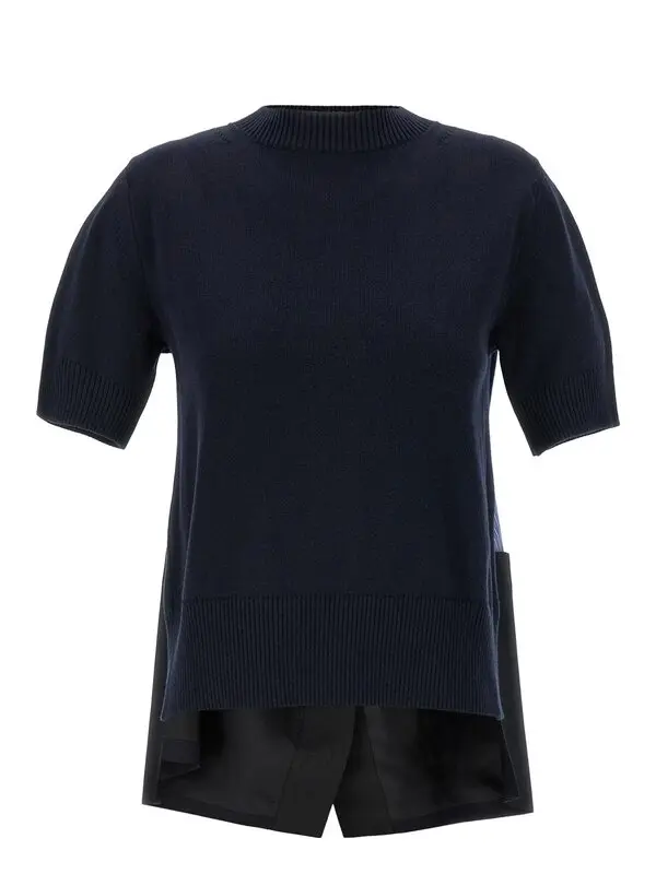 Sacai Poplin Ribbed Pullover - Blue