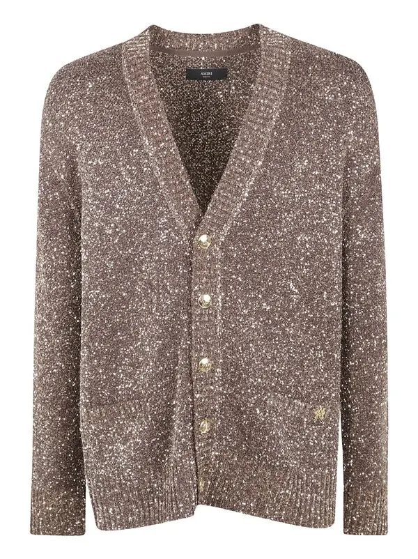 Amiri Embellished Sequined Long-sleeve Cardigan - Gray