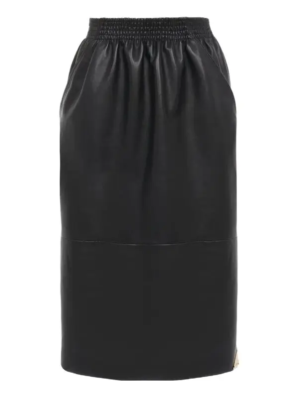 Chloé Leather Knee-length Pencil Skirt With Gold Logo Detail - Black
