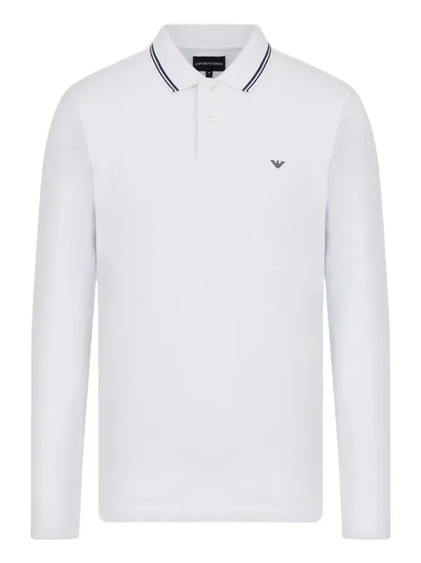 Emporio Armani Eagle Embroidered Long-sleeved Polo Shirt - White