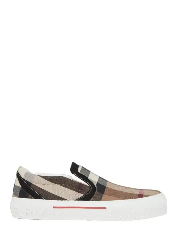 Burberry Checked Cotton Slip-on Sneakers - White