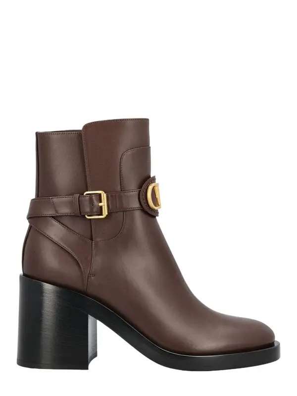 Valentino Garavani Vlogo Signature Block Heel Ankle Boots - Brown