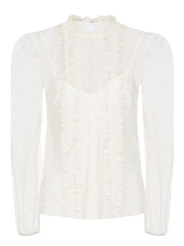 Red Valentino Point D'esprit Tulle Ruffles Blouse - White