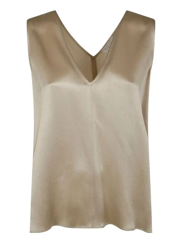 Antonelli Firenze Sleeveless V-neck Top With Bell Hem - Nude