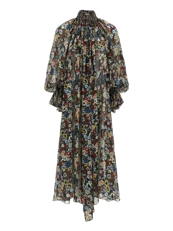 Khaite Edgar Floral Print Silk Chiffon Dress - Black