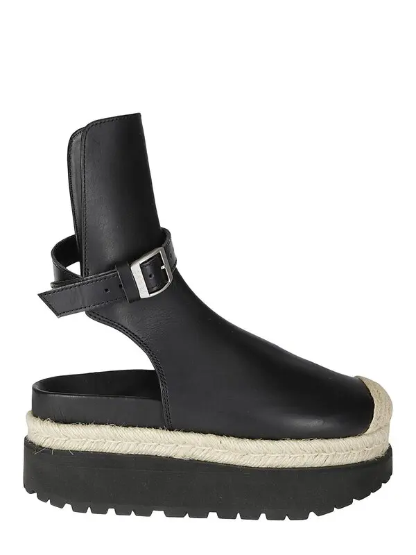 Sacai Jodphur Heeled Slides With Braided Jute Cap Toe And Buckle Strap - Black