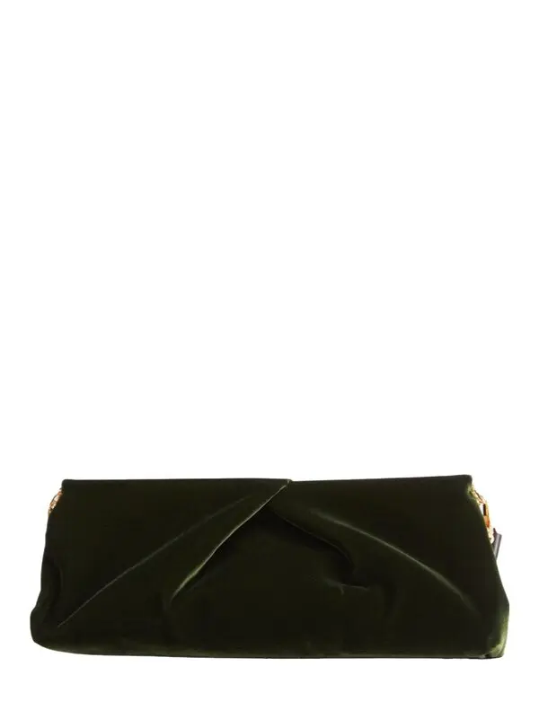 Dries Van Noten Medium Velvet Clutch Bag With Pleated Detail - Green