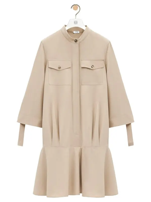 Loewe Flared Dress With Folding Sleeves - Beige