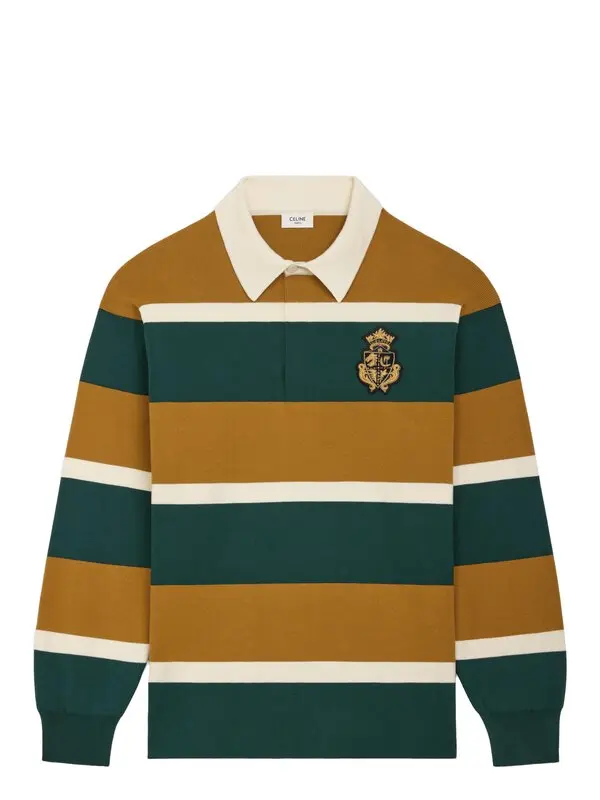 Celine Blason Rugby Polo Shirt In Striped Cotton - Green