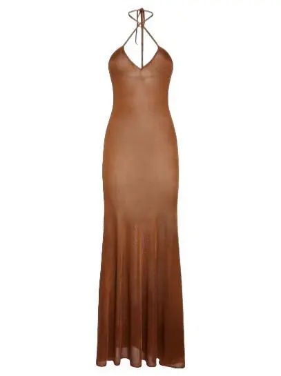 TOM FORD Pleated Detail Halterneck Maxi Dress - Brown
