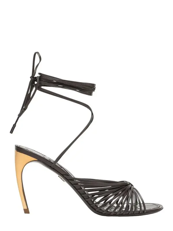FERRAGAMO Strappy High-heeled Sandals With Gold Heels - Black