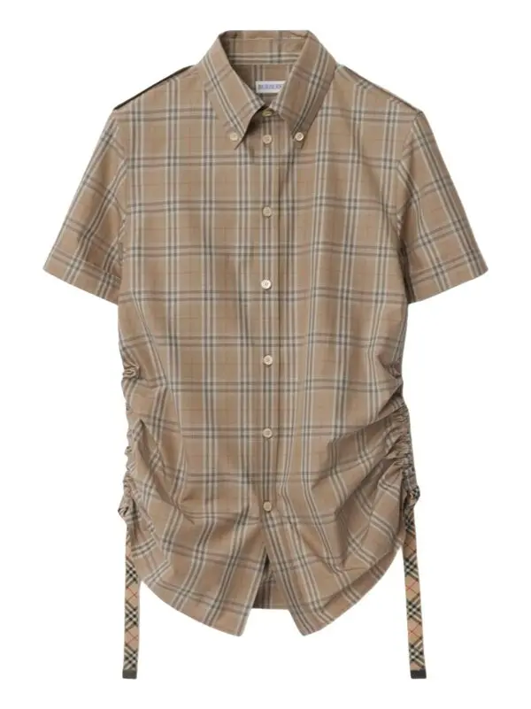 Burberry Checked Drawstring Hem Shirt - Nut