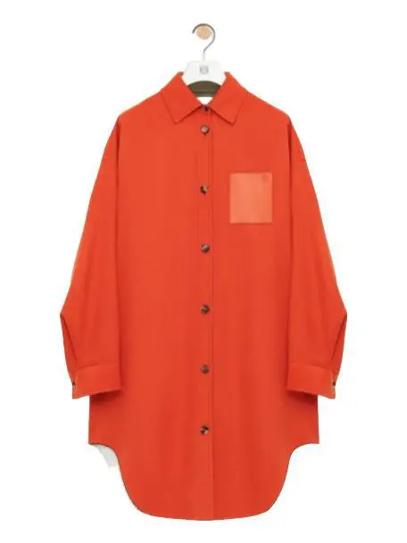 Loewe Leather-patch Button-down Coat - Khaki/orange